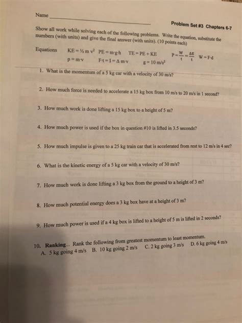 solved name problem set 3 chapters 6 7 show all work while