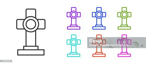 흰색 배경에 격리 된 크로스 아이콘과 검은 줄 무덤 다채로운 아이콘을 설정합니다 벡터 고대의에 대한 스톡 벡터 아트 및 기타