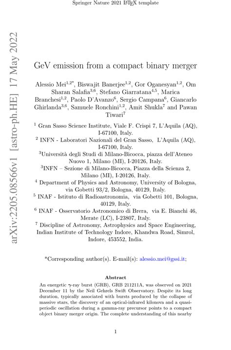 Pdf Gev Emission From A Compact Binary Merger