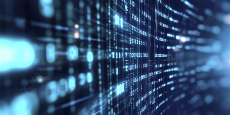 Digital Data Technology With Lines Of Code And Glowing Elements On A Dark Blue Background