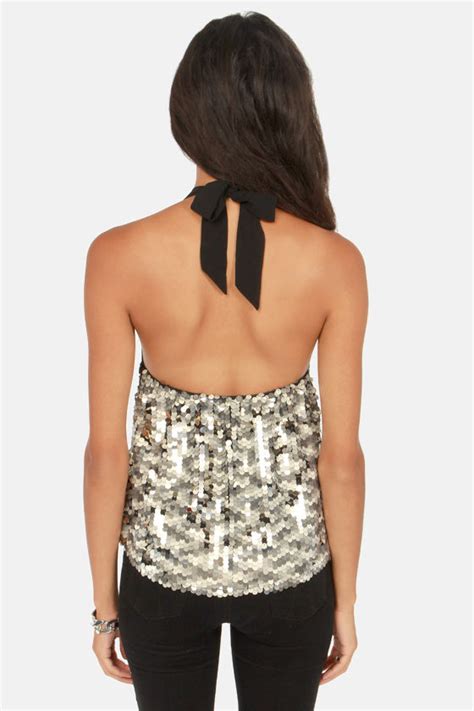 Cute Sequin Top Silver Top Halter Top 5400