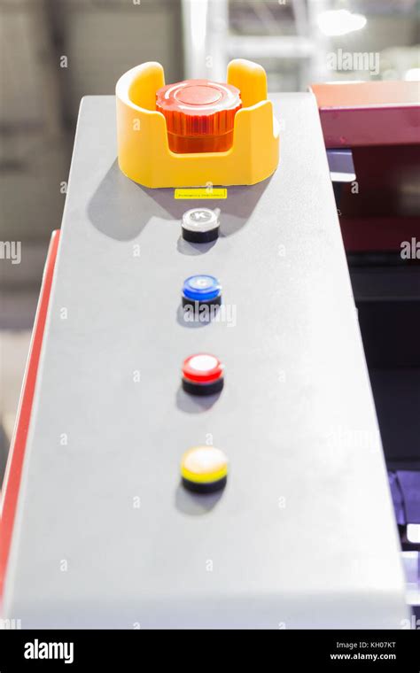 Control Panel Of A Machine Emergency Stop Close Up Stock Photo Alamy