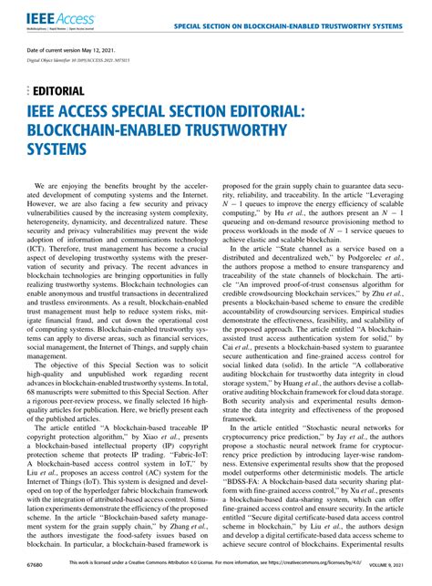 Pdf Ieee Access Special Section Editorial Blockchain Enabled Trustworthy Systems