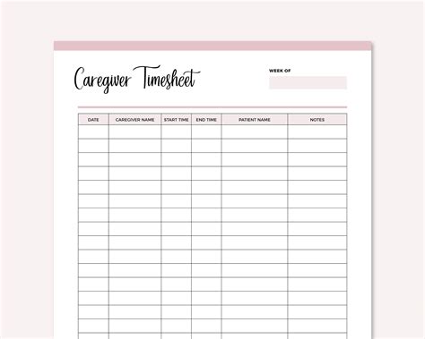 Printable Caregiver Timesheet Template