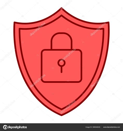 Shield Padlock Icon White Background Line Style Vector Illustration Stock Vector By