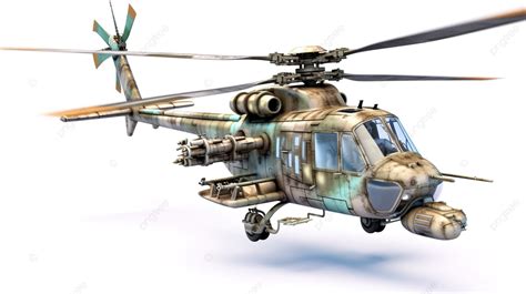 흰색 배경에 대해 비행 중인 완비된 현대 육군 헬리콥터의 3d 그림 군용 헬리콥터 헬리콥터 군용 항공기 배경 일러스트 및