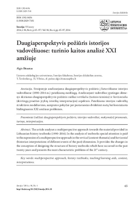 Pdf Daugiaperspektyvis Požiūris Istorijos Vadovėliuose Turinio