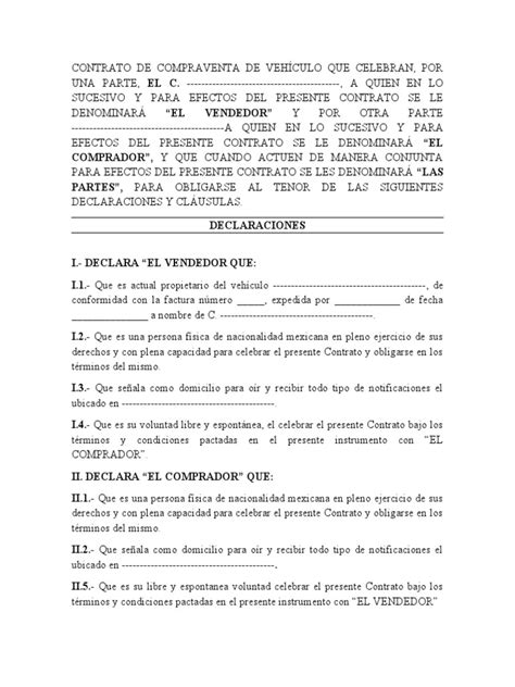 Contrato De Compraventa De Vehículo Pdf