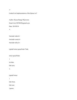 Linked List Implementation Of Queue In C PDF