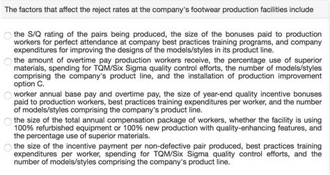 Solved The Factors That Affect The Reject Rates At The