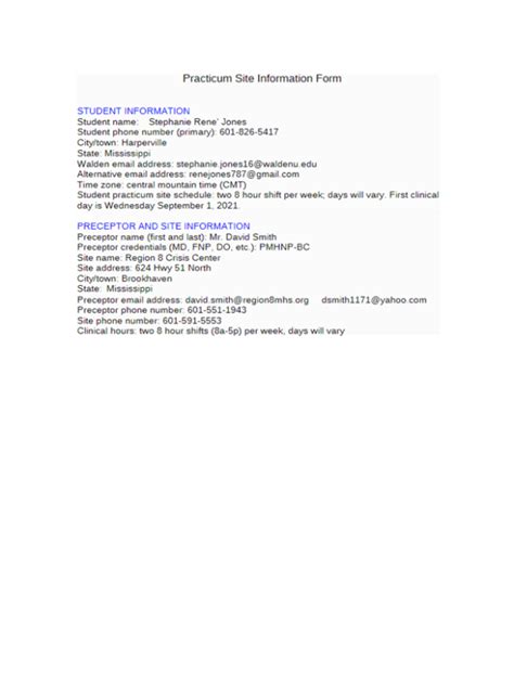 Prac 6665 Week 1 Assignment 1 Practicum Site Information Form Course Resources