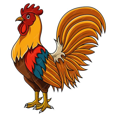 Una Caricatura De Un Gallo Con Cola Azul Y Roja Vector Premium