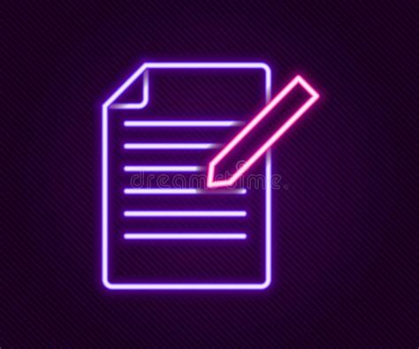 Glowing Neon Line Document And Pen Icon Isolated On Black Background