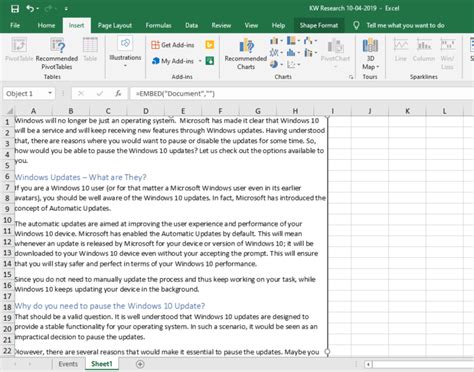 How To Insert Word Document In Excel For Office 2013 2016 2018 O365