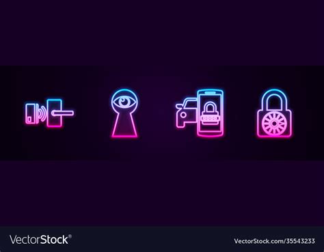 Set Line Digital Door Lock With Wireless Keyhole Vector Image