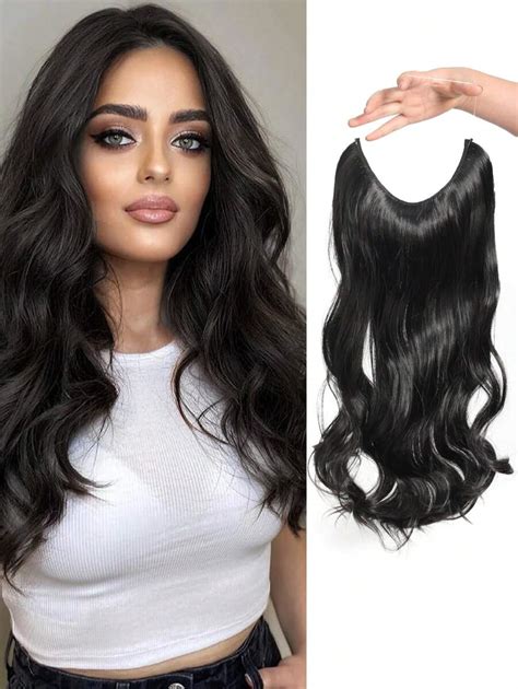 Synthetic 22 Inch Clipless Natural Hidden Wig Long Curly Hair Ladies