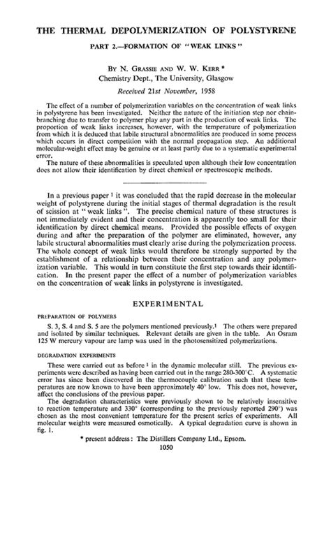The Thermal Depolymerization Of Polystyrene Part 2 —formation Of “weak Links” Transactions Of