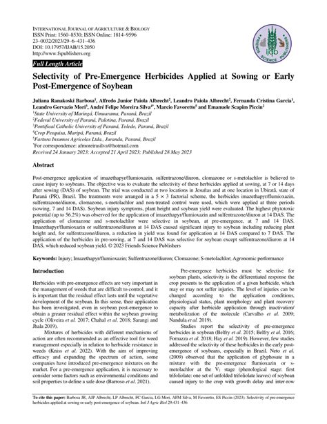 Pdf Selectivity Of Pre Emergence Herbicides Applied At Sowing Or