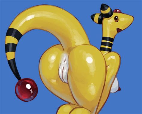 Rule 34 54 Ampharos Anthro Anus Ass Biped Blue Background Breasts