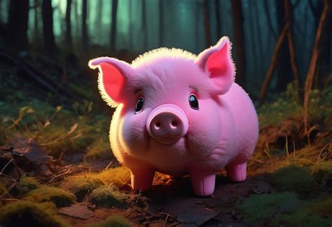 Un Lindo Cerdo Rosado De Pie En El Bosque Foto Premium