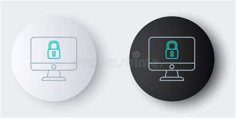 Line Lock On Computer Monitor Screen Icon Isolated On Grey Background Security Safety