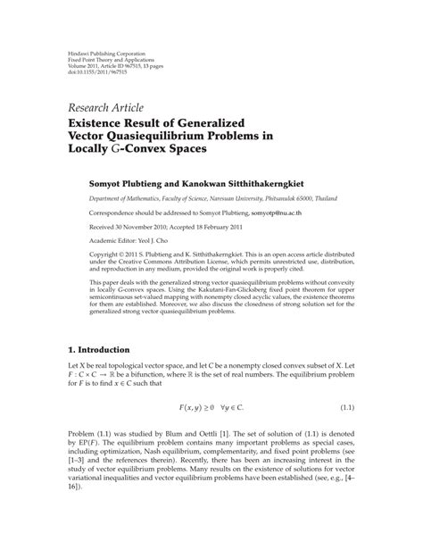 Pdf Existence Result Of Generalized Vector Quasiequilibrium Problems In Locally G Convex Spaces
