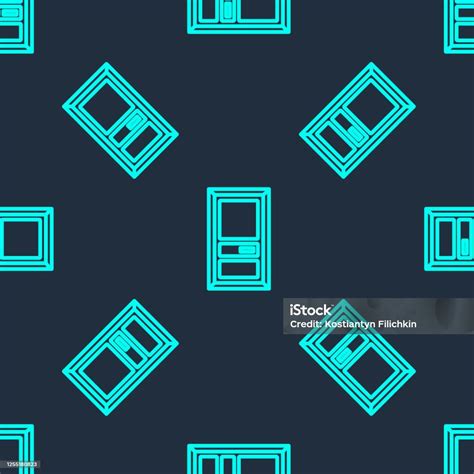 녹색 라인 닫힌 문 아이콘 은 파란색 배경에 원활한 패턴을 격리 벡터 일러스트레이션 가정의 방에 대한 스톡 벡터 아트 및 기타 이미지 가정의 방 개념 개념 실재론