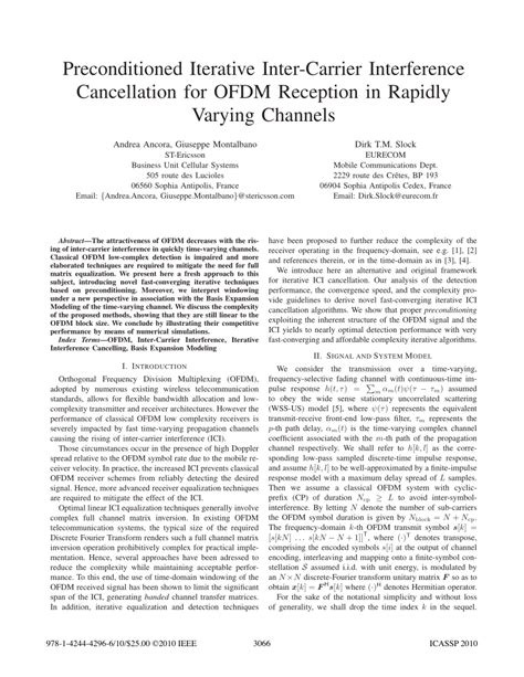 PDF Preconditioned Iterative Inter Carrier Interference Cancellation For OFDM Reception In