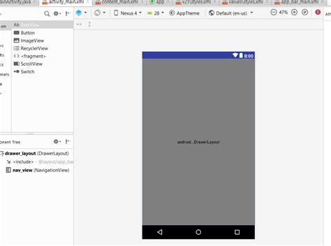 Navigation Drawer Template In Android Studio Doesn T Show Any Design In