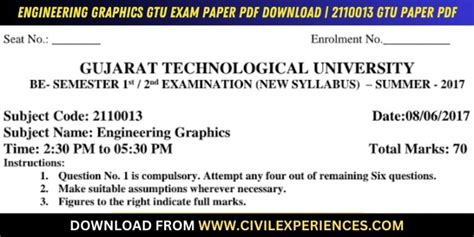 Download Be 2nd Sem Engineering Graphics Gtu Paper 2110013 Summer 2017 Pdf Download Gtu Be