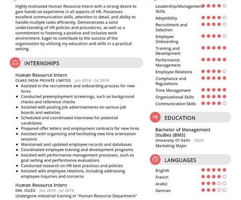Human Resource Intern Cv Example In 2025 Resumekraft