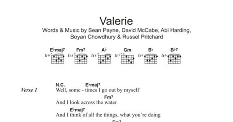Valerie Guitar Chordslyrics Print Sheet Music Now