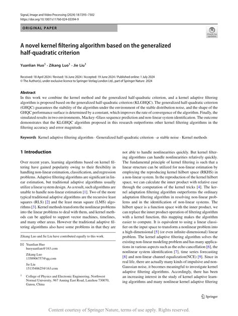 A Novel Kernel Filtering Algorithm Based On The Generalized Half