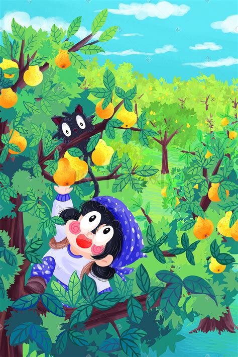 丰收梨插画 丰收梨配图 千库网