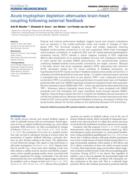 Pdf Acute Tryptophan Depletion Attenuates Brain Heart Coupling