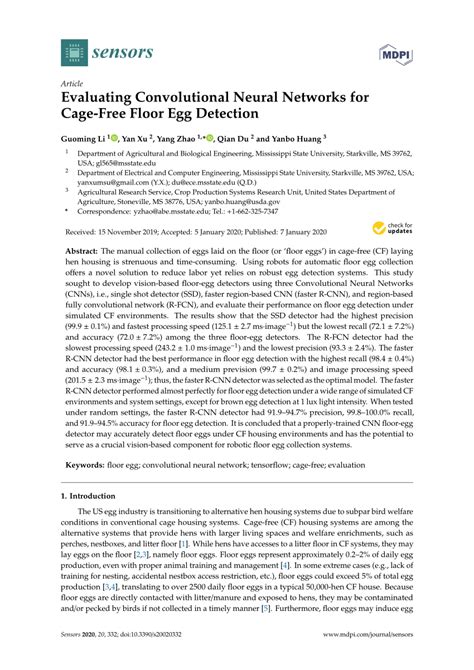 Pdf Evaluating Convolutional Neural Networks For Cage Free Floor Egg Detection