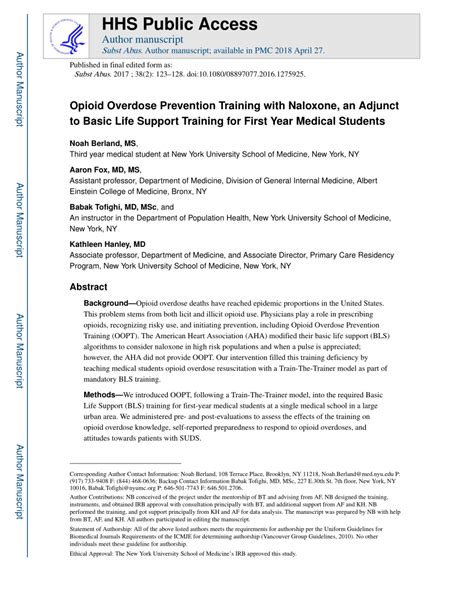 Pdf Opioid Overdose Prevention Training With Naloxone An Adjunct To Basic Life Support