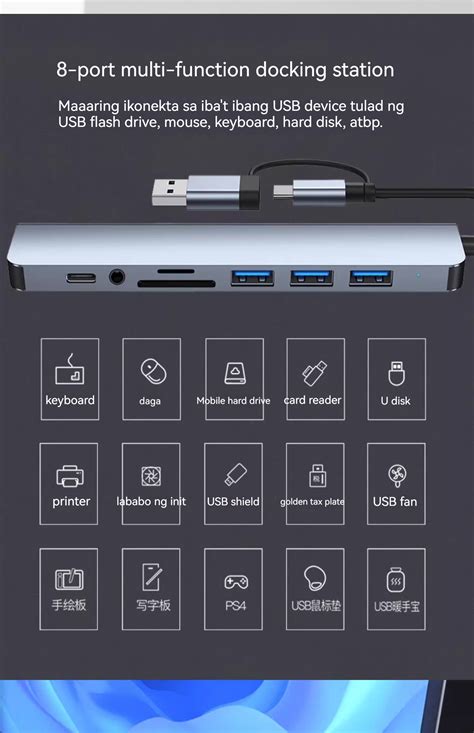 Usb Usb Type C Docking Station 8 In 1 TF SD Card Read Hub Computer 2 In 1 Converter Shopee