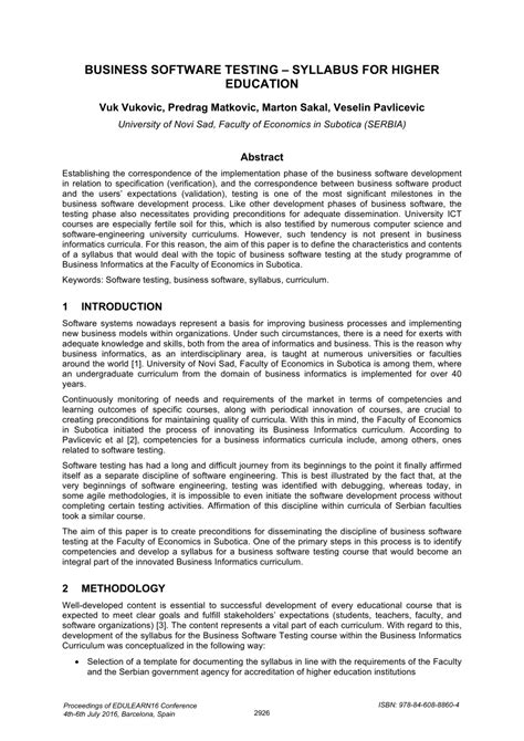 Pdf Business Software Testing Syllabus For Higher Education