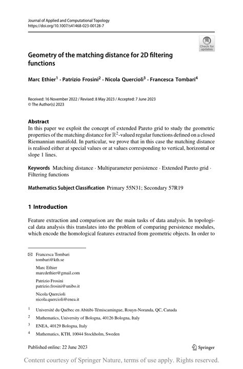 pdf geometry of the matching distance for 2d filtering functions
