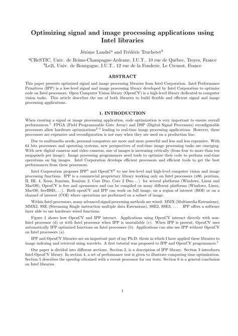 Pdf Optimizing Signal And Image Processing Applications Using Intel