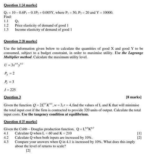 Solved Q1 100 6P10 1P2 0 005Y Where P1 50 P2 20 And Chegg