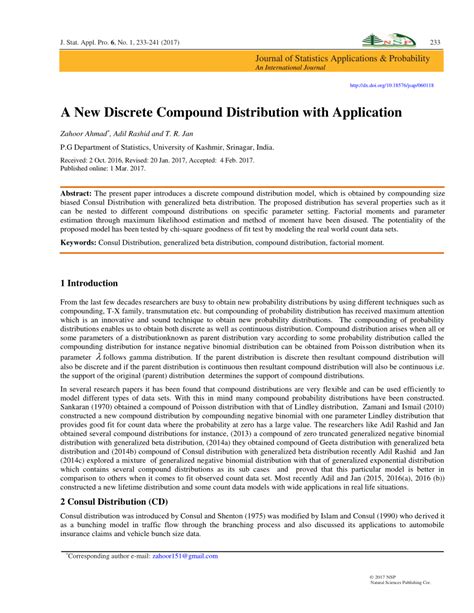 Pdf A New Discrete Compound Distribution With Application