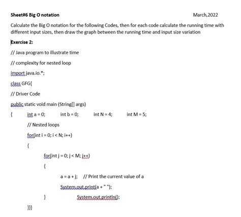 Solved Sheet Big O Notation March Calculate The Big O Chegg Com