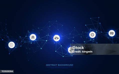 점과 선을 연결 하는 기술 추상적인 배경입니다 플랫 아이콘과 디지털 기술 및 통신 개념 연결에 대한 스톡 벡터 아트 및 기타 이미지 연결 인터넷 컴퓨터 네트워크