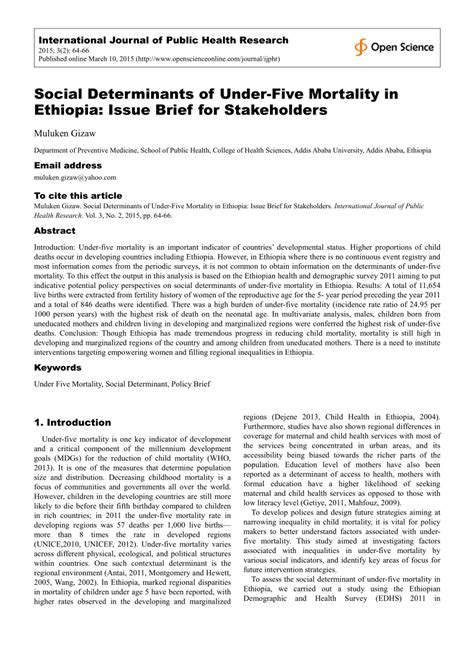 Pdf Social Determinants Of Under Five Mortality In Ethiopia Issue