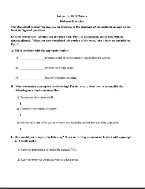 Intro To Unixlinux Midterm Examples This Document Is