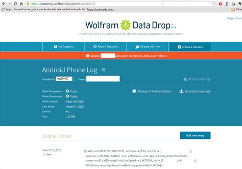 Capturing Data From An Android Phone Using Wolfram Data Drop Online