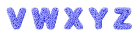 3d 파란색 모피 글꼴 푹신한 알파벳 문자 V W X Y Z 렌더링 재미있는 교육 아이들을 위한 머리 질감의 털복숭이 영어 글자 흰색 배경에 고립 된 부드러운 퍼지 곱슬