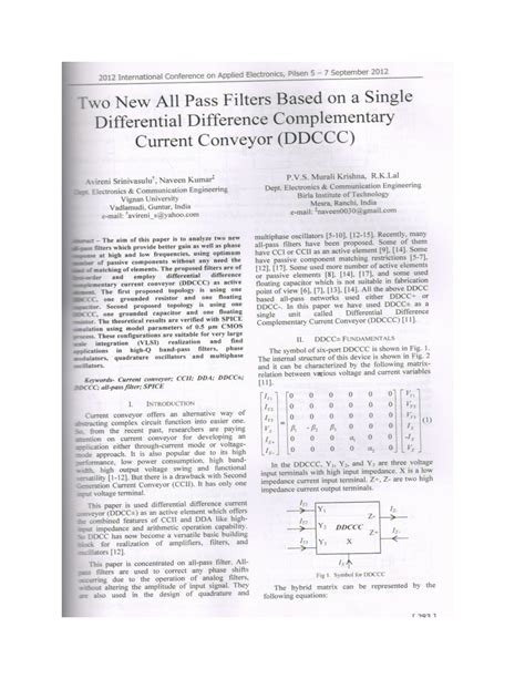 Pdf Two New First Order All Pass Filters Based On Differential Difference Complementary